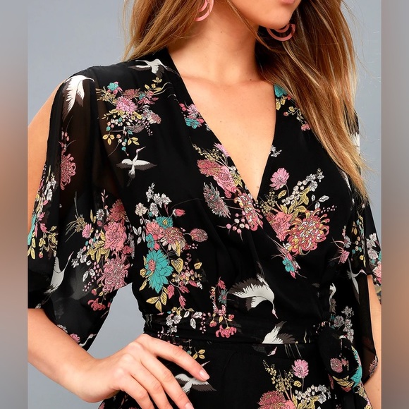 Lulus | Dresses | Lulu Sweet Bouquet Black Floral Print Wrap Maxi Print ...
